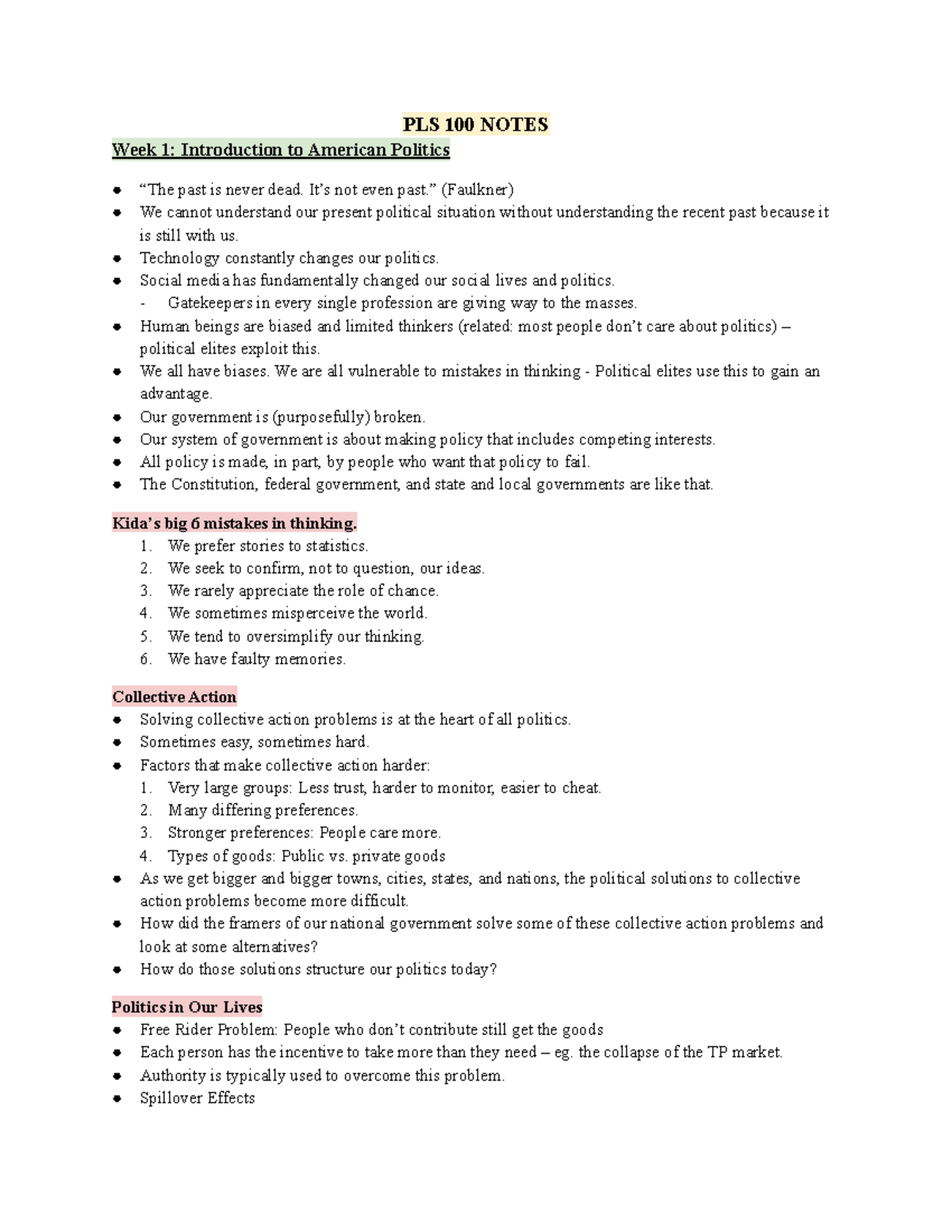 PLS 100 Lecture Notes - PLS 100 NOTES Week 1: Introduction to American ...