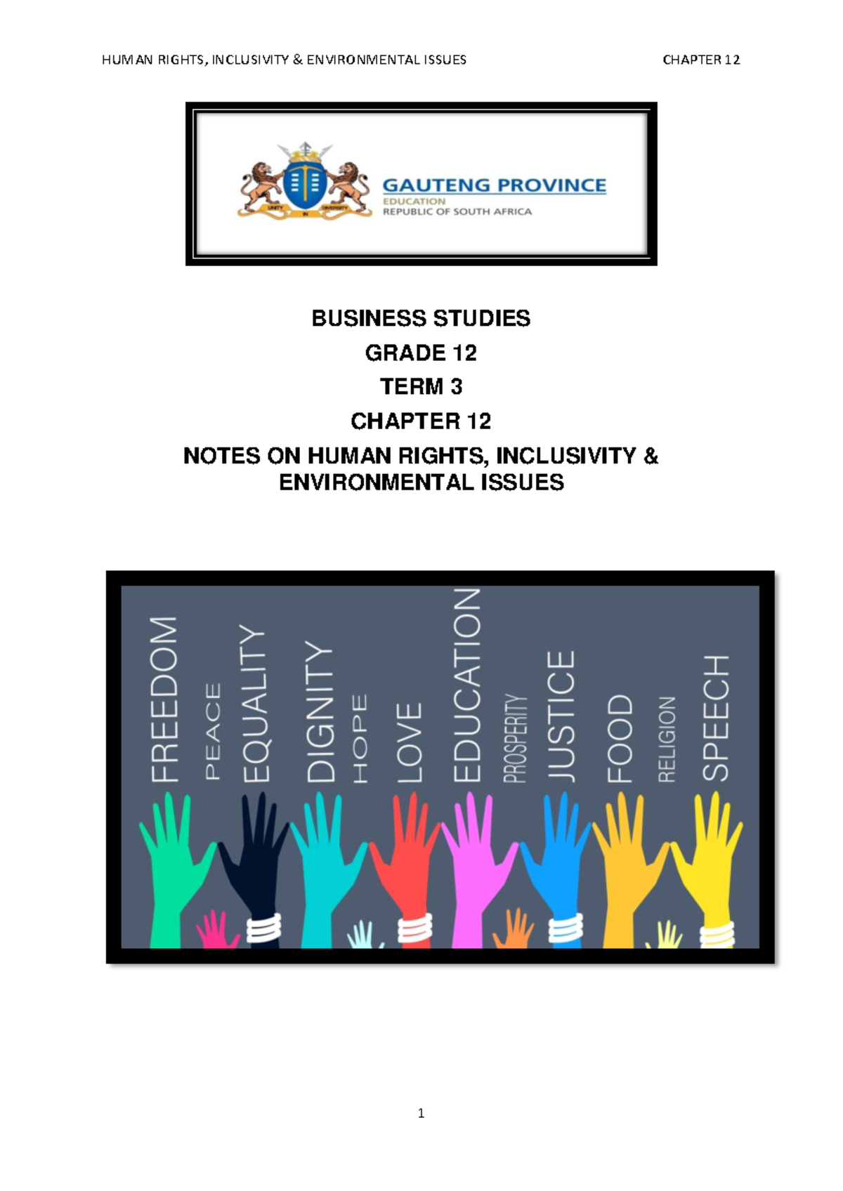 Chapter 12 Human rights 2 - BUSINESS STUDIES GRADE 12 TERM 3 CHAPTER 12 ...