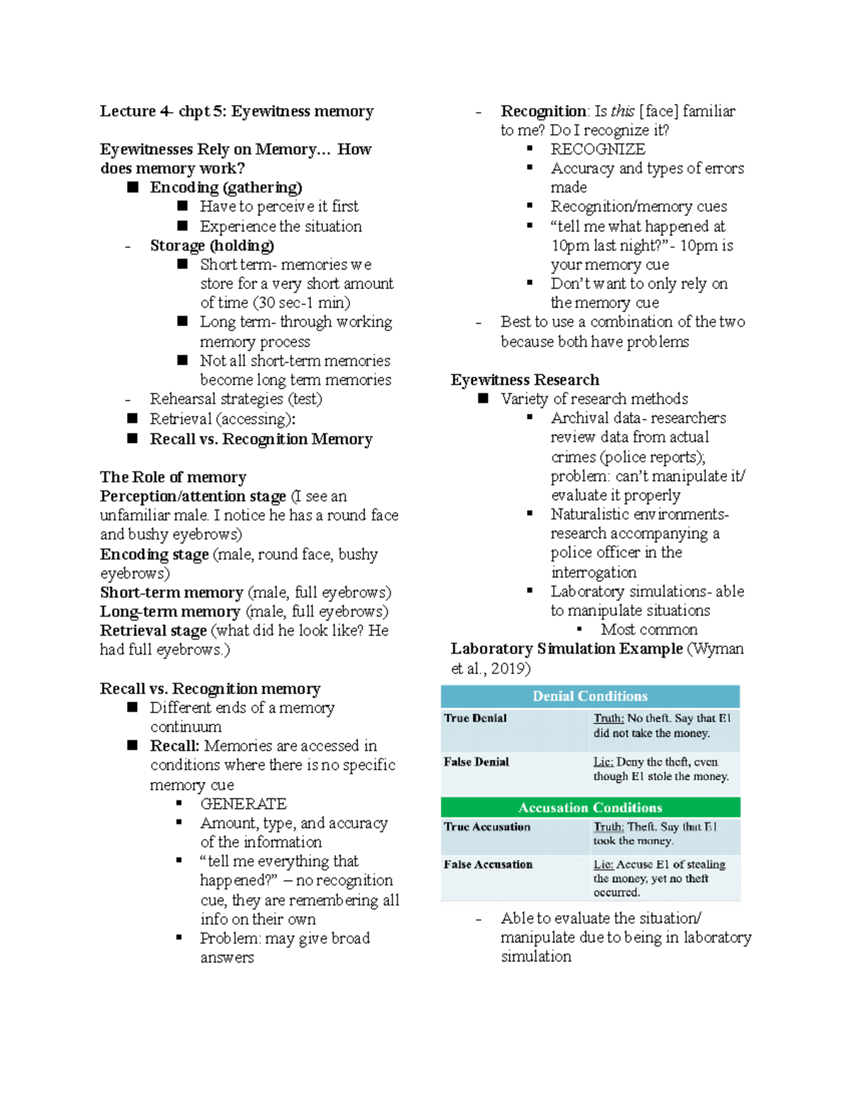 Lecture 4- Eyewitness Memory - Lecture 4- chpt 5: Eyewitness memory ...