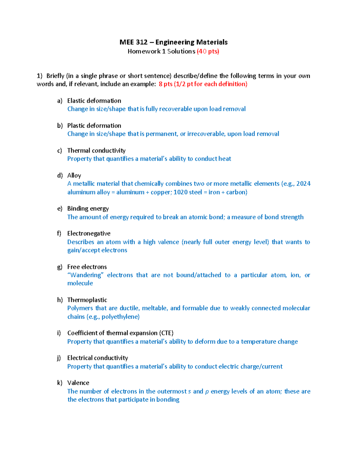 Homework 1 Solutions - MEE 312 – Engineering Materials Homework 1 ...