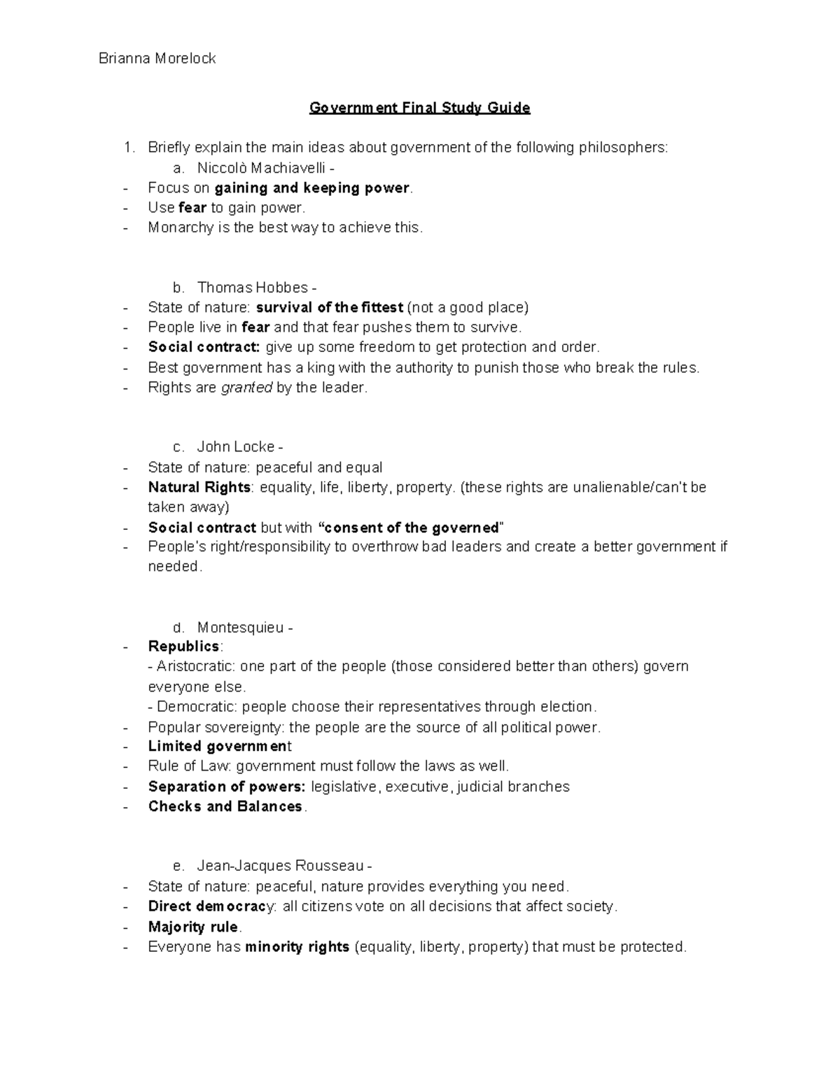 Gov Final Study Guide - Government Final Study Guide Briefly explain ...