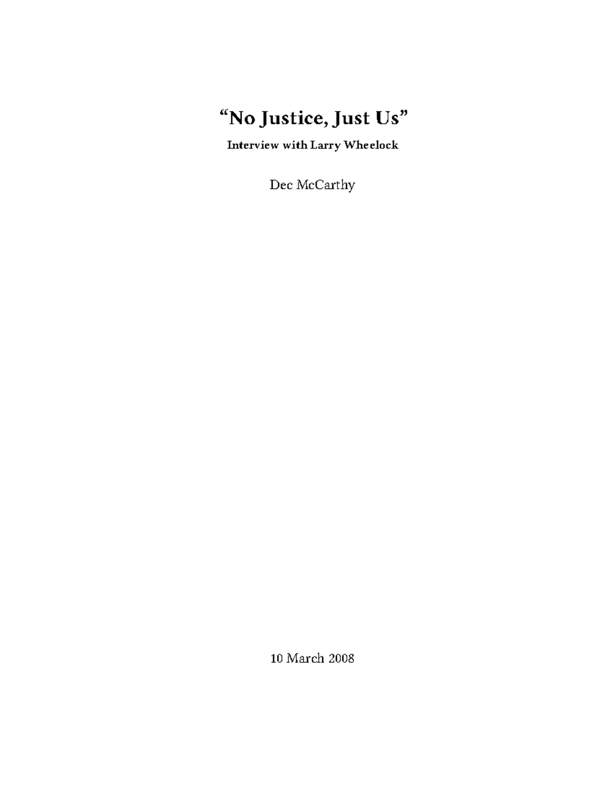 Dec mccarthy no justice just us - “No Justice, Just Us” Interview with ...