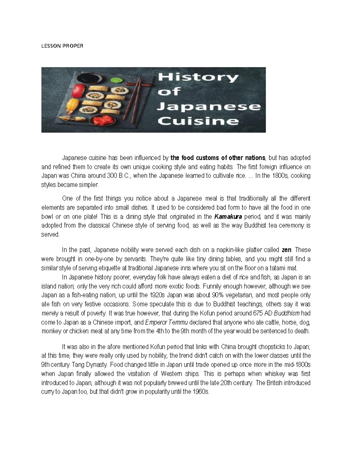 Module 7 - LESSON PROPER WEEK 7 - LESSON PROPER Japanese cuisine has ...