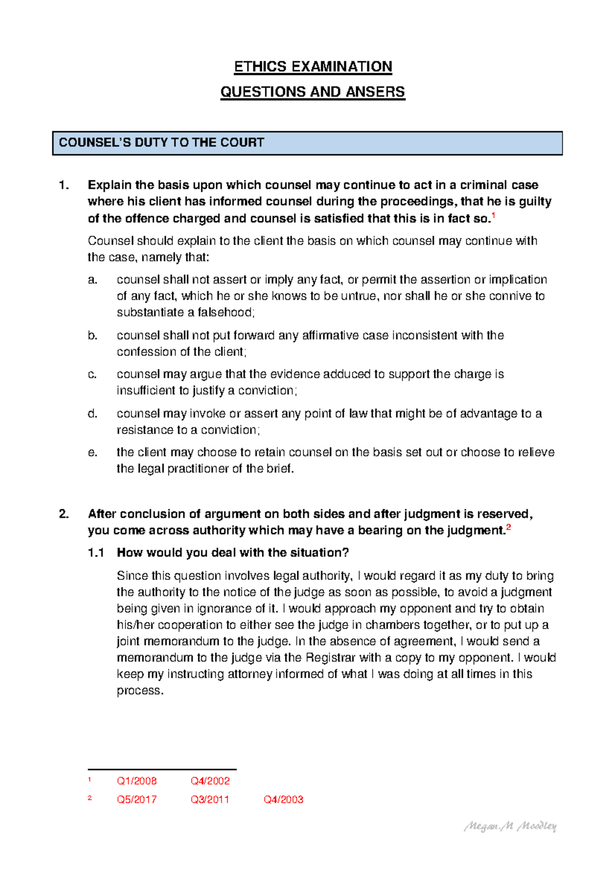 Ethics Exam Pack - ETHICS EXAMINATION QUESTIONS AND ANSERS COUNSEL’S ...