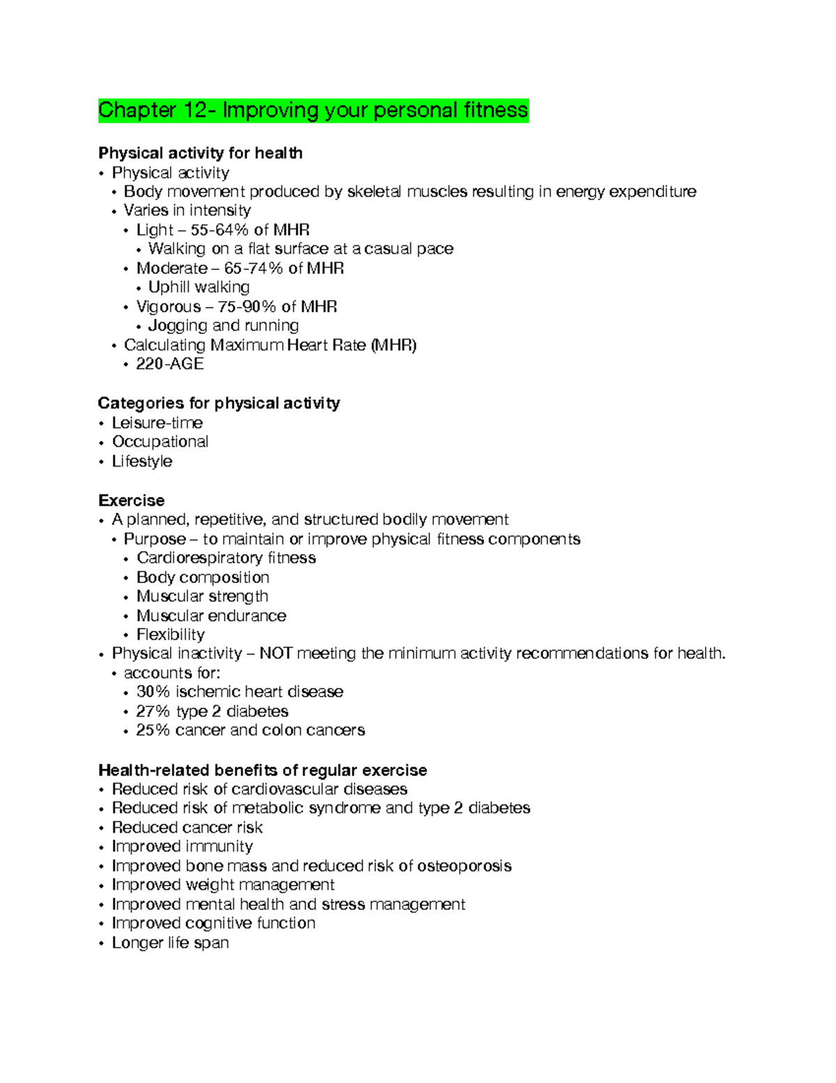 Chapter 12 - Chapter 12- Improving your personal fitness Physical ...