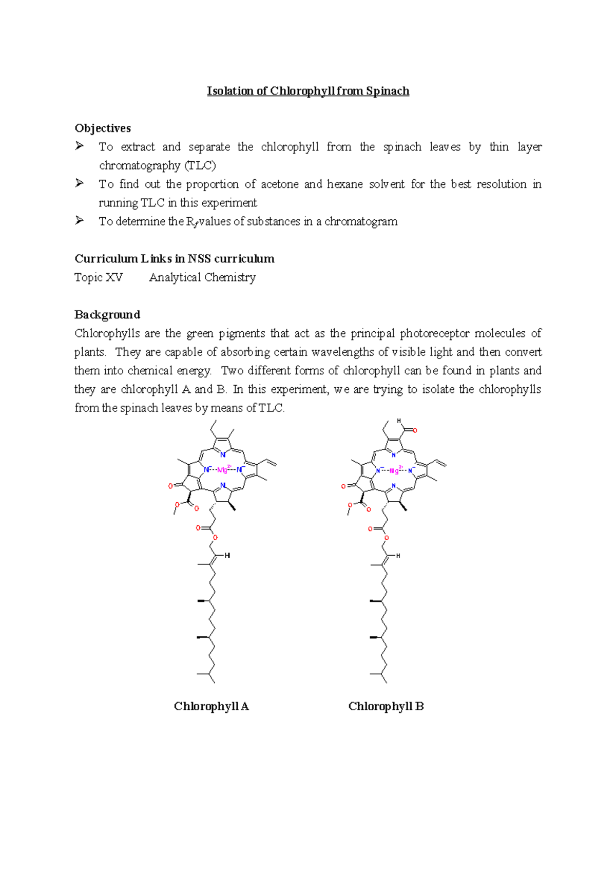 Isolation-of-chlorophyll e - Isolation of Chlorophyll from Spinach ...