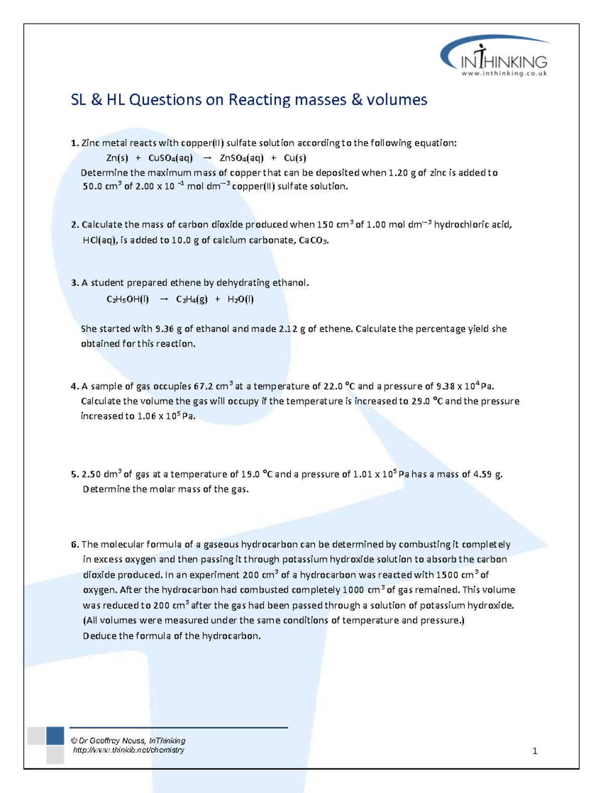 Reactingmassesandvolumes exercices in Thinking - 1 © Dr Geoffrey Neuss ...