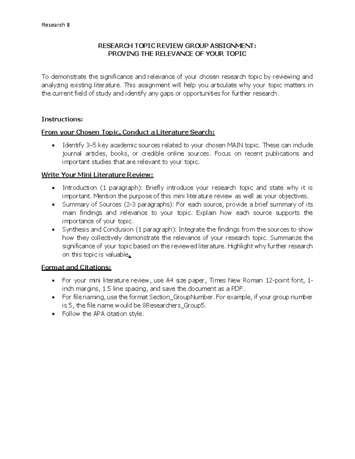 Research Topic Review - Research 8 RESEARCH TOPIC REVIEW GROUP ...