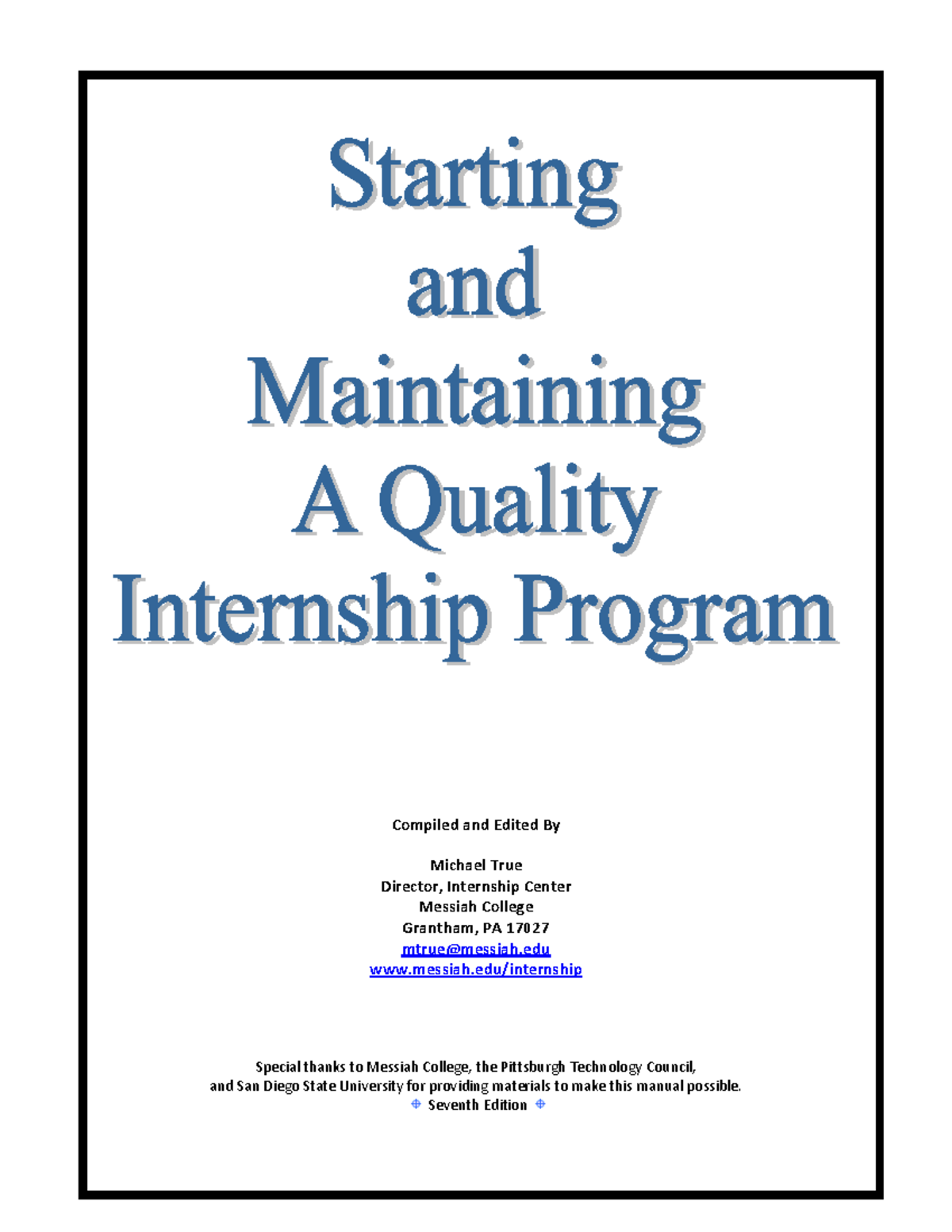 Starting An Internship Program 7th Edition - Compiled and Edited By ...