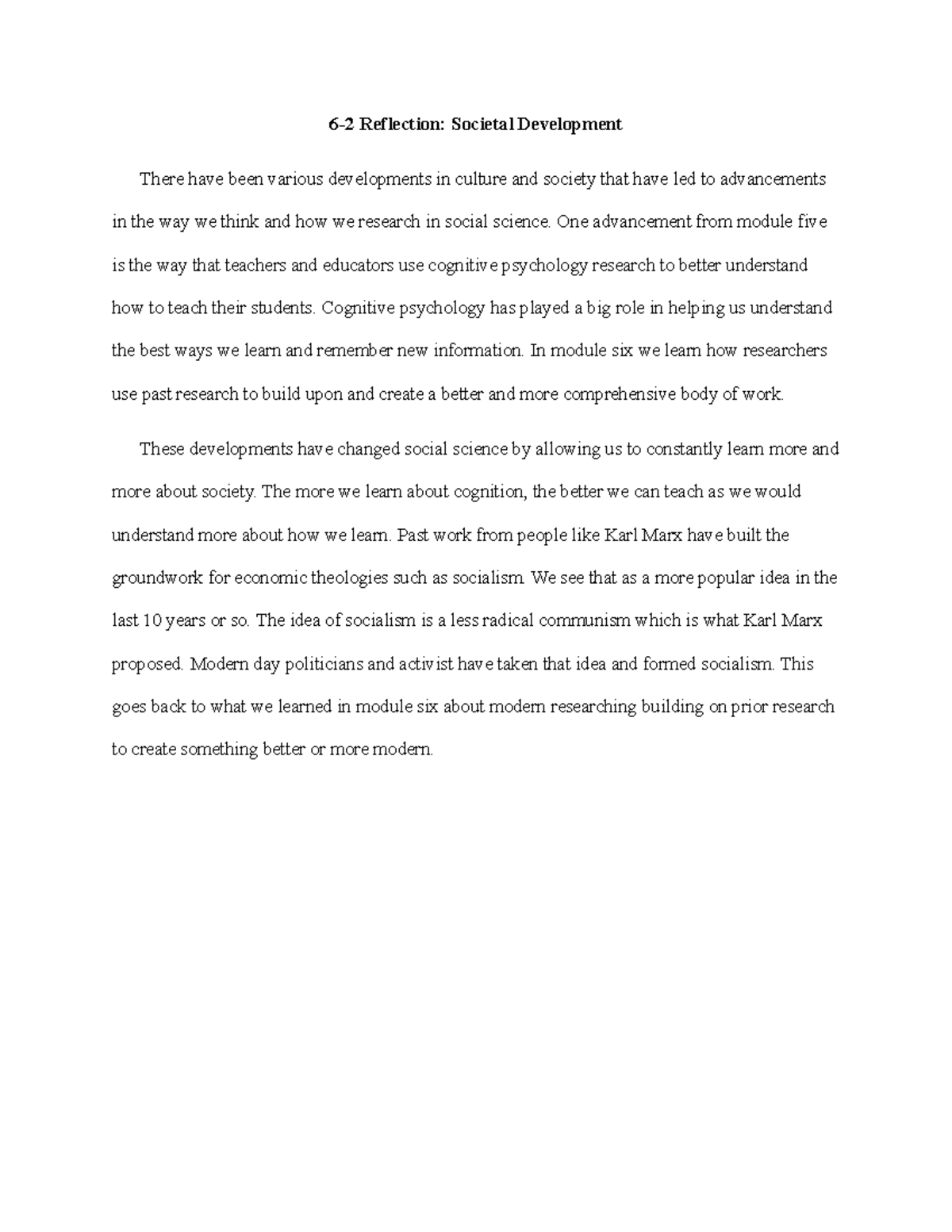 6-2 Reflection Societal Development - One advancement from module five ...