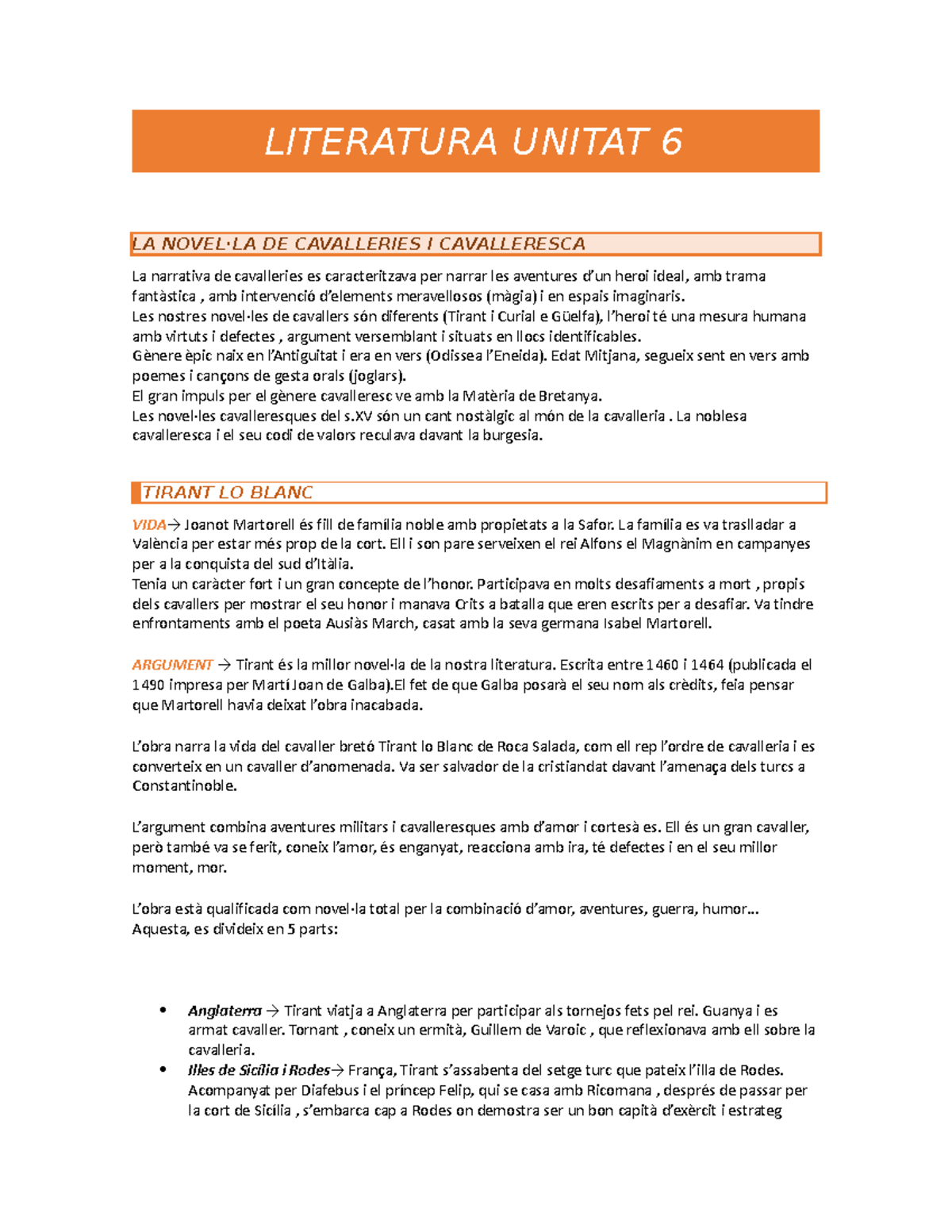 Literatura Unitat 6 - LITERATURA UNITAT 6 LA NOVEL·LA DE CAVALLERIES I CAVALLERESCA La narrativa ...