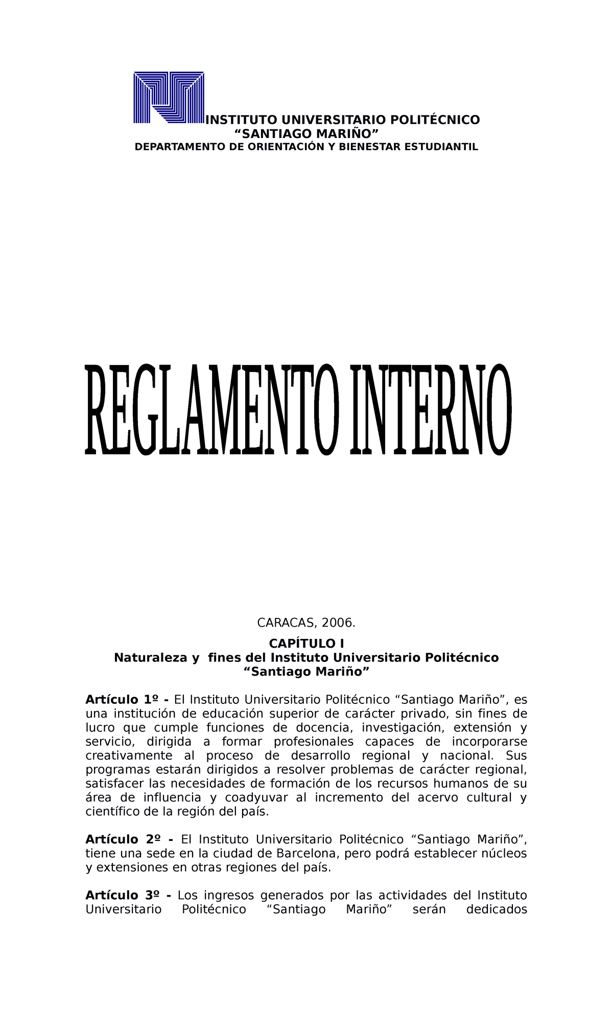 Reglamento Interno 2006 Iupsm - INSTITUTO UNIVERSITARIO POLITÉCNICO ...