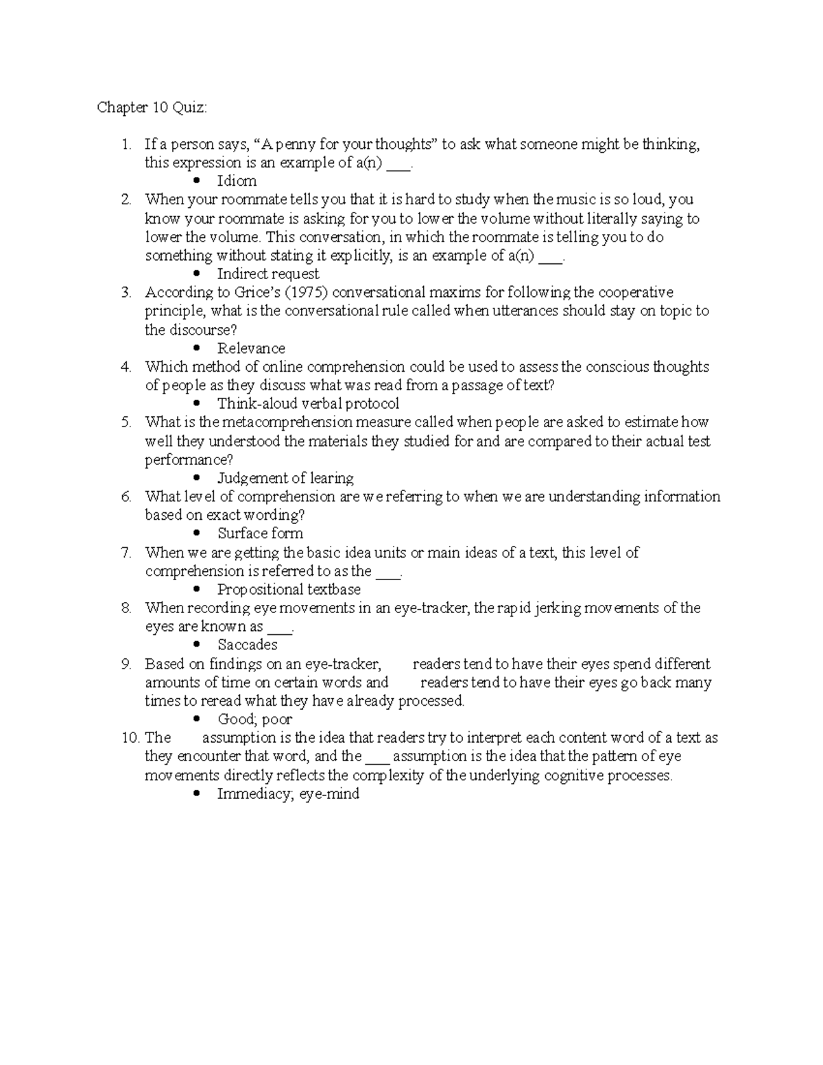 Chapter 10 Quiz - Practice qwuiz for xhapter 10 - Chapter 10 Quiz: If a ...