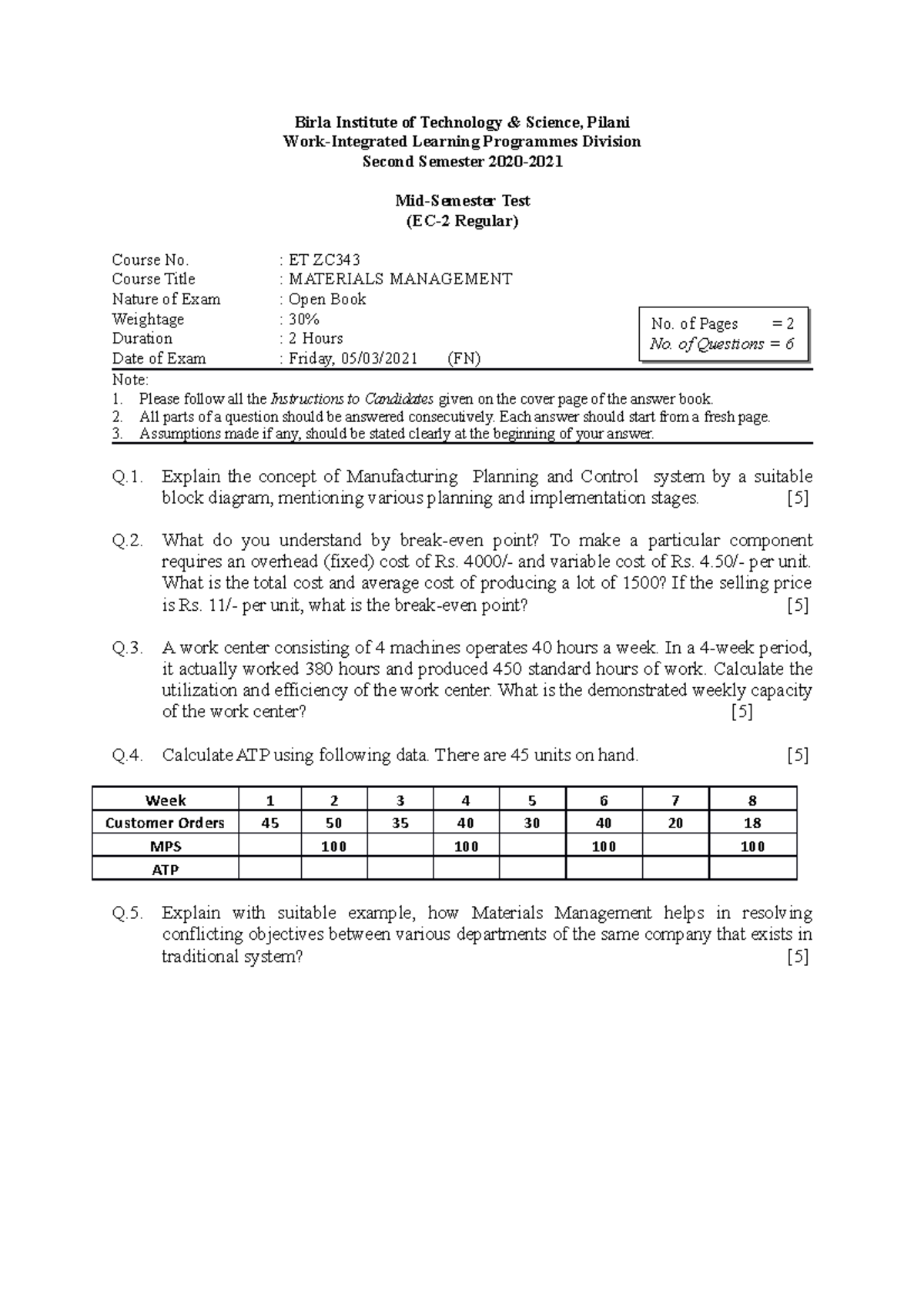 ET ZC343 EC-2R Second SEM 2020-2021 - Birla Institute of Technology ...