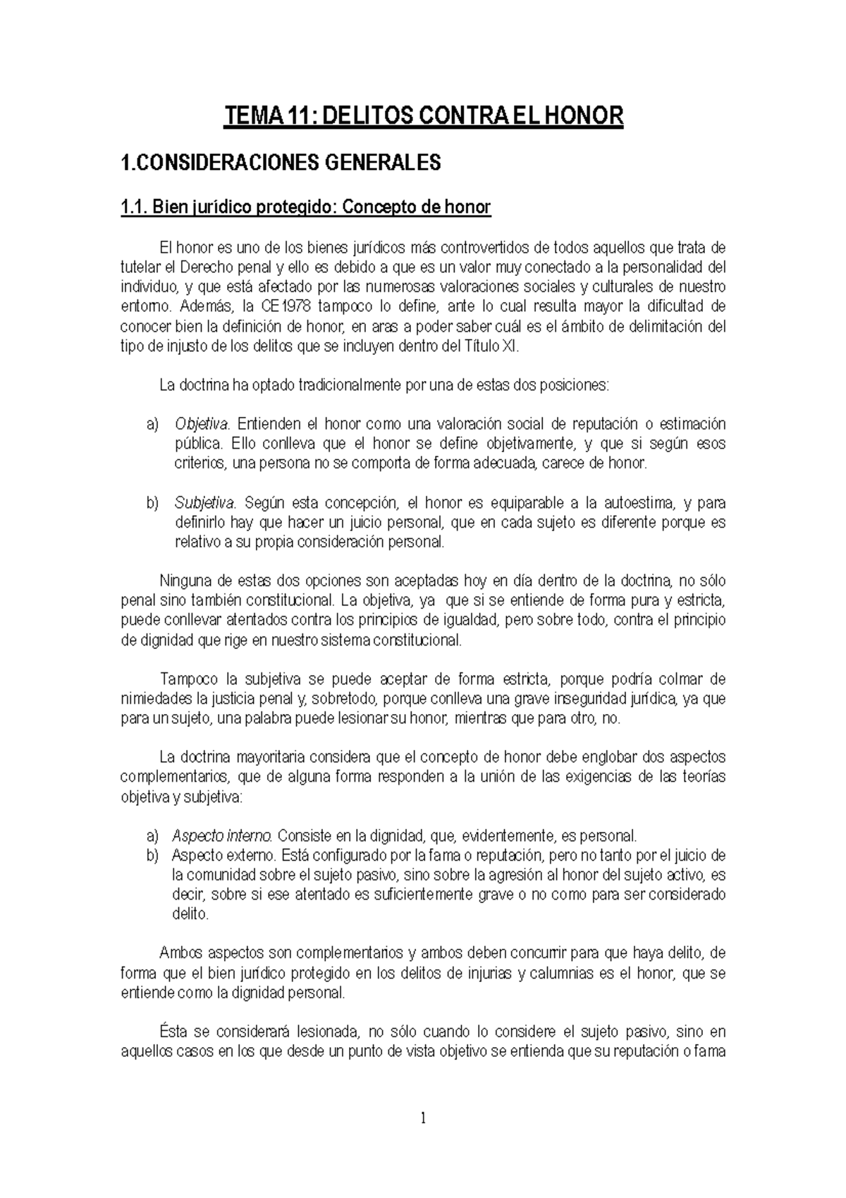 Tema+11.+Delitos+contra+el+honor - TEMA 11: DELITOS CONTRA EL HONOR 1 GENERALES 1. Bien jurídico ...