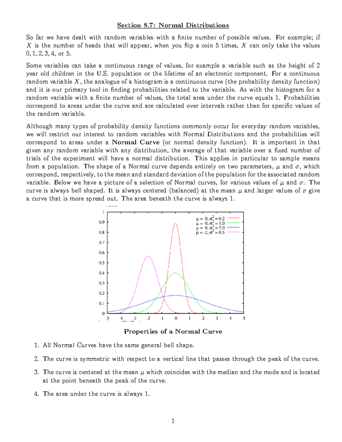 Lecture notes 20 - Normal Distributions - Section 8: Normal ...