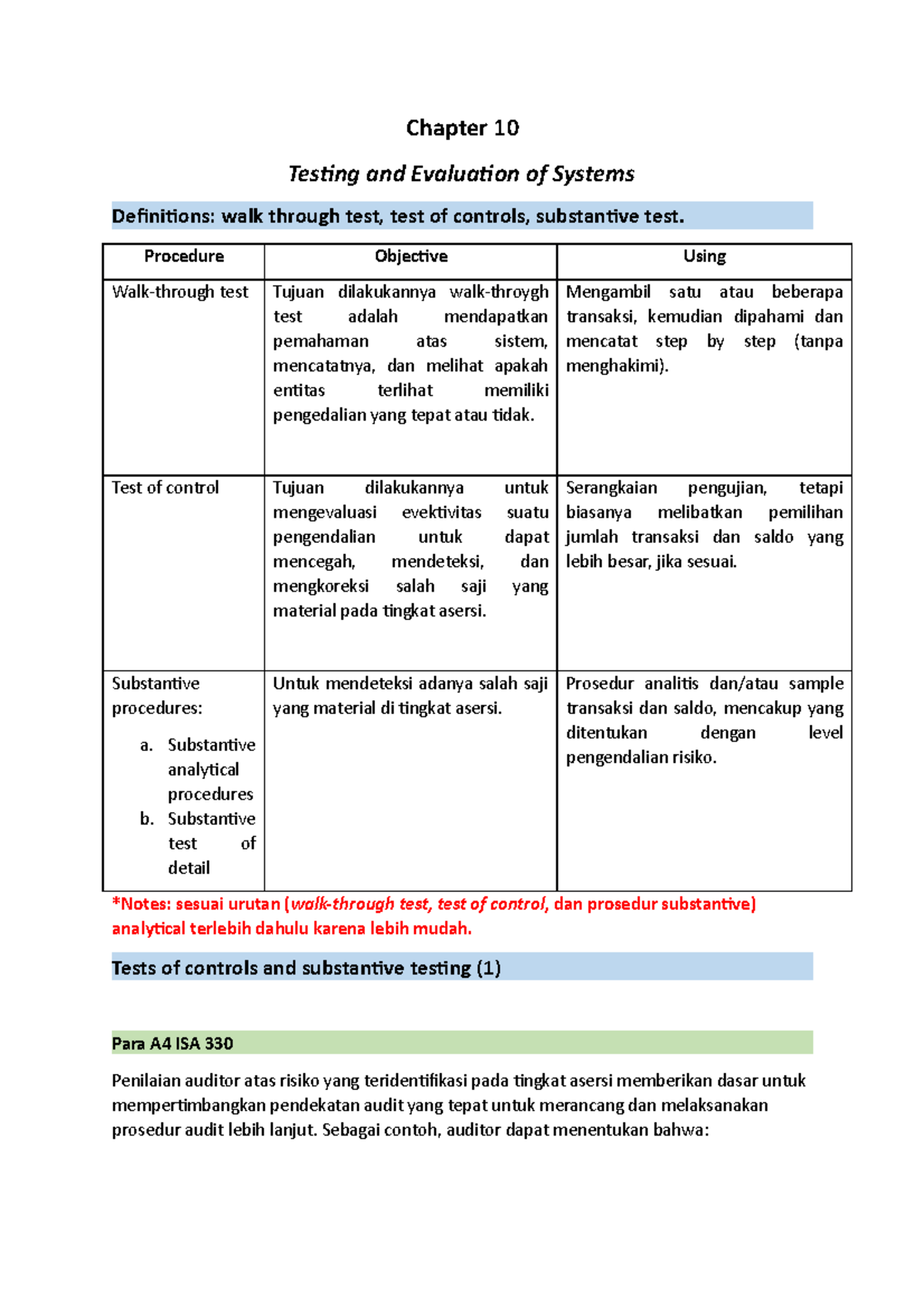 Chapter 10 - Testing and Evaluation of Systems - Chapter 10 Testing and ...