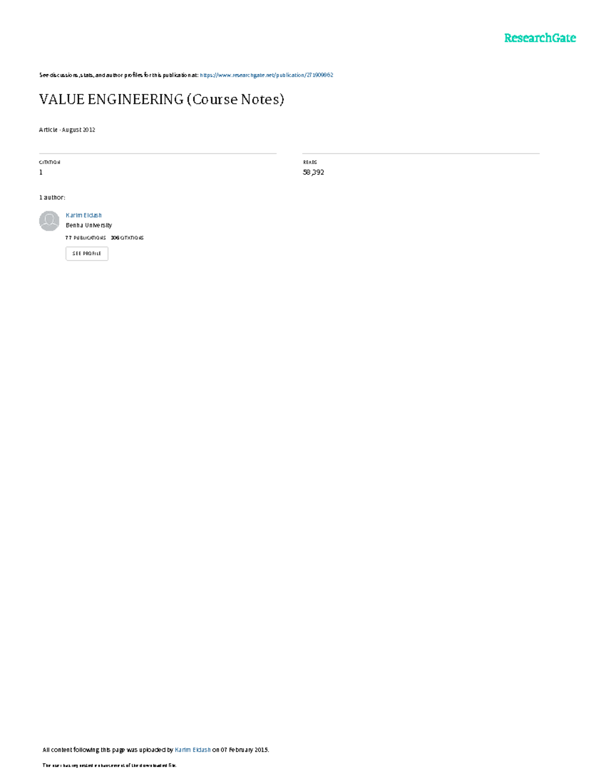Value Engineering Manual 2012 - See discussions, stats, and author ...