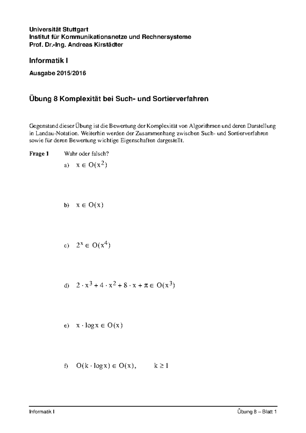 Informatik I, Teil 2 Übungen - Universität Stuttgart Institut für ...