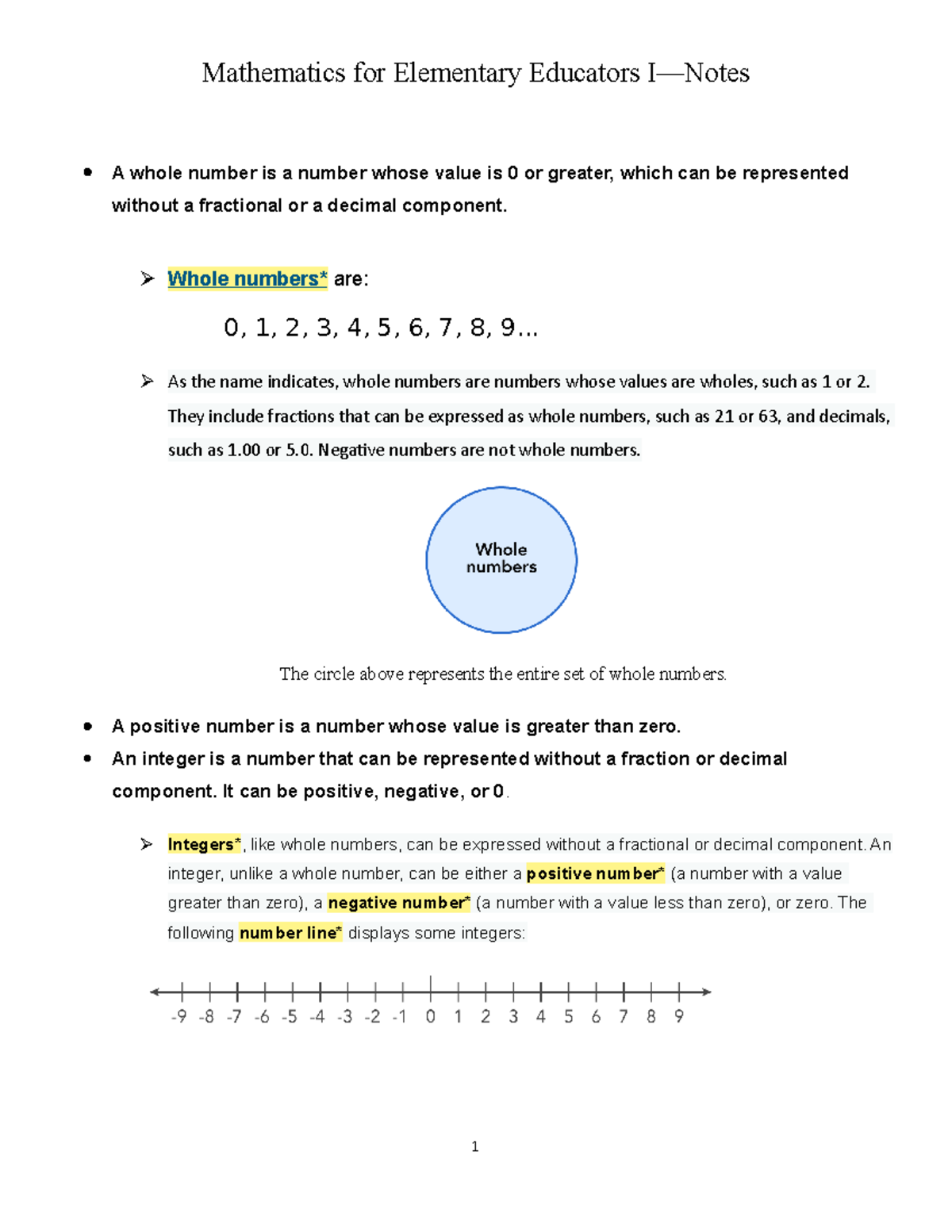 Math Elem. Ed. D125 Notes - Mathematics for Elementary Educators I ...