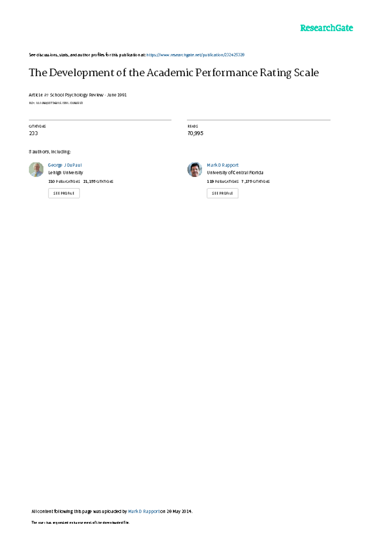 Academic Performance Rating Scale - See discussions, stats, and author ...