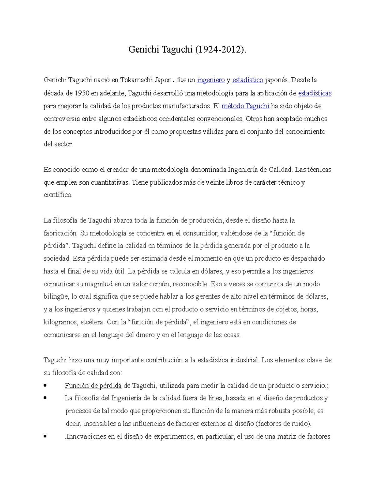 Genichi Taguchi - resumen calidad - Genichi Taguchi (1924-2012 ...