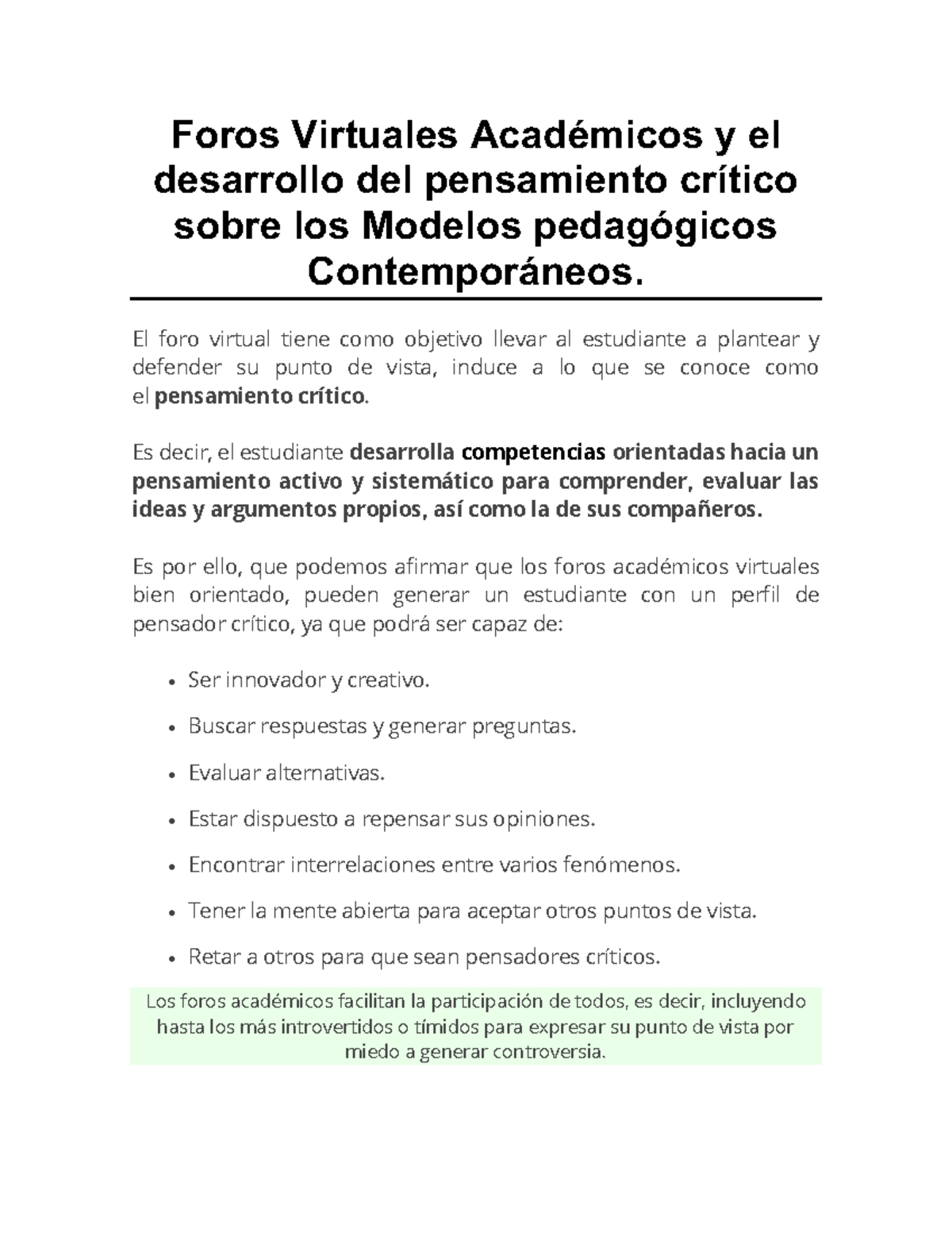 Pasos para hacer el Foro Virtual Académico y el desarrollo del ...