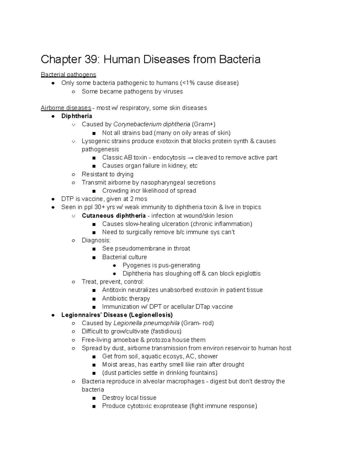 Microbio Ch 39 - Professor: Dr. Esiobu - Chapter 39: Human Diseases ...