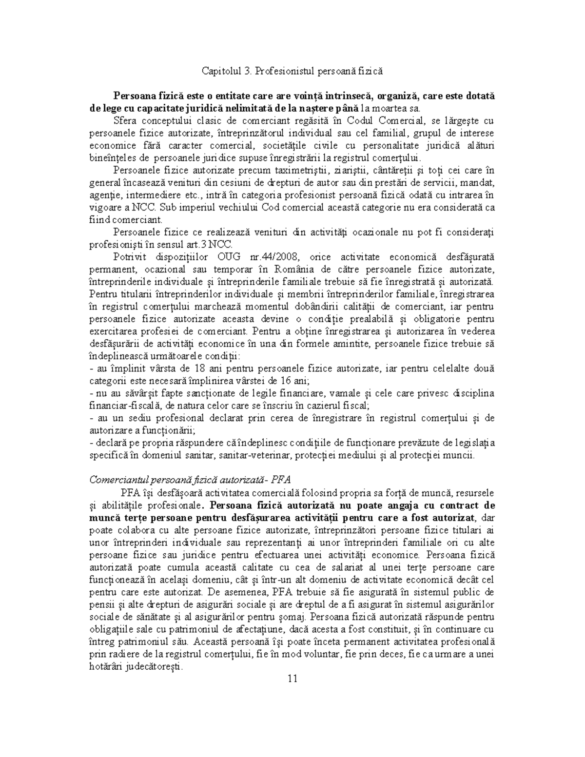 dreptul afacerilor tema 3 - Capitolul 3. Profesionistul persoană fizică ...