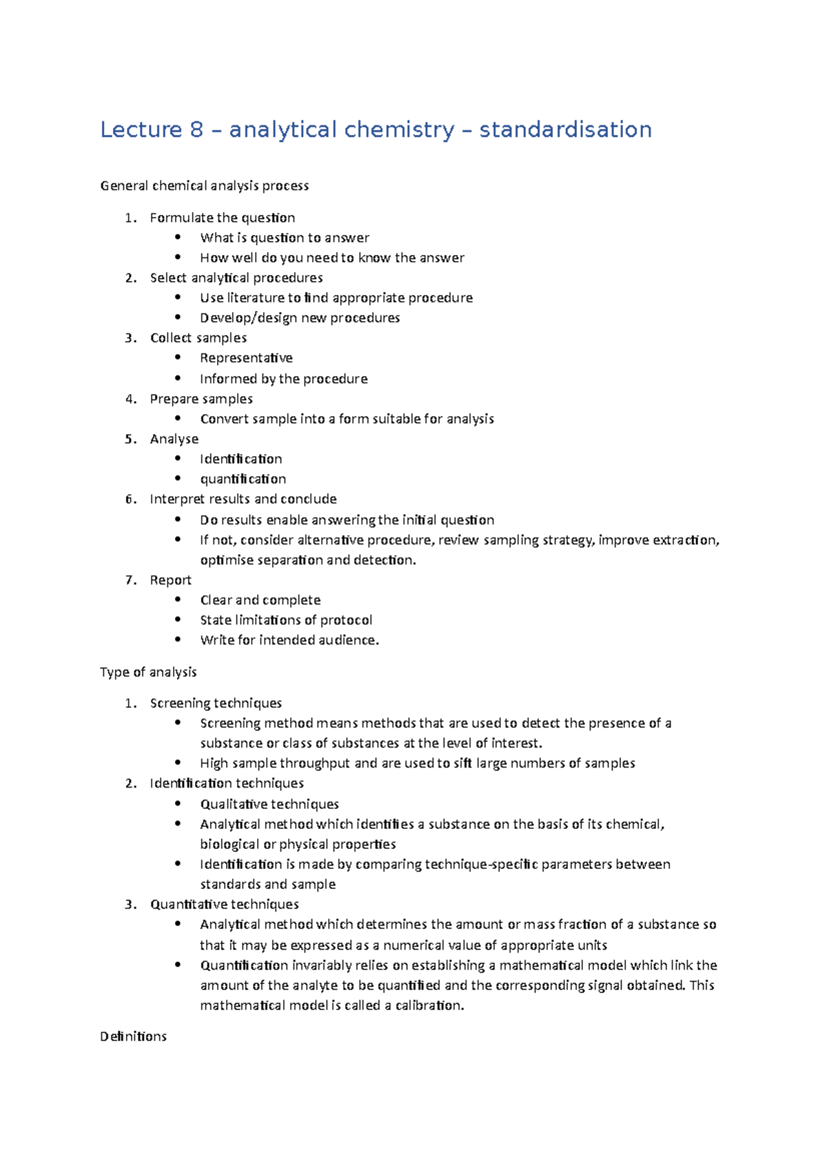 Lecture 8 standardisation - Lecture 8 – analytical chemistry ...