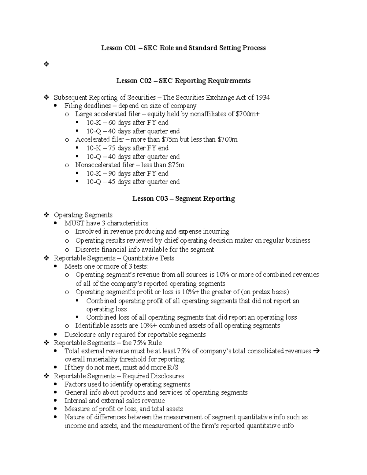FAR 1-16 CPA Review Notes - Lesson C01 – SEC Role and Standard Setting ...