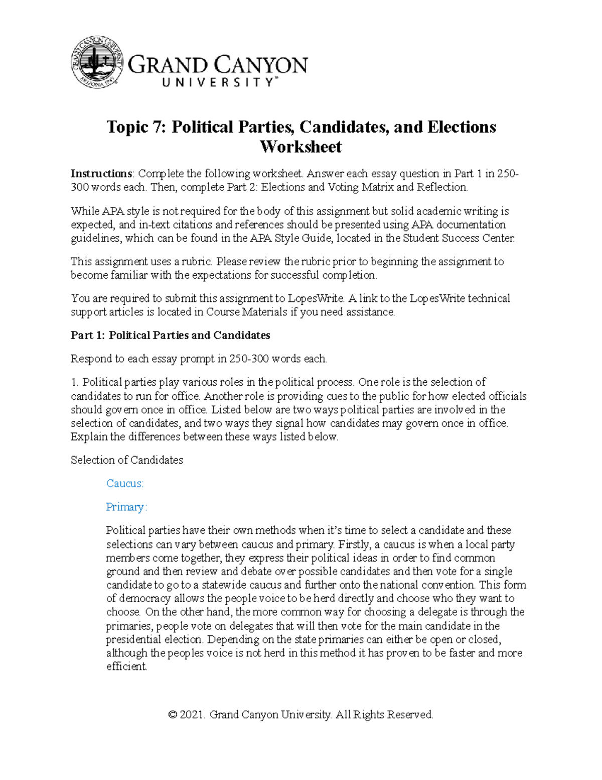 GOV-140 T7 Political Parties,Candidates and Elections Worksheet final ...