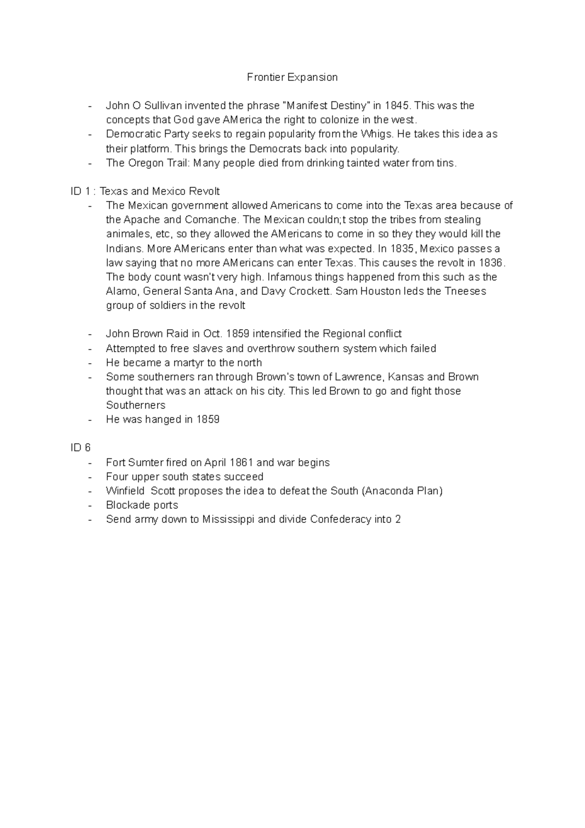 Fronteir Expansion - Notes from lecture - Frontier Expansion John O ...