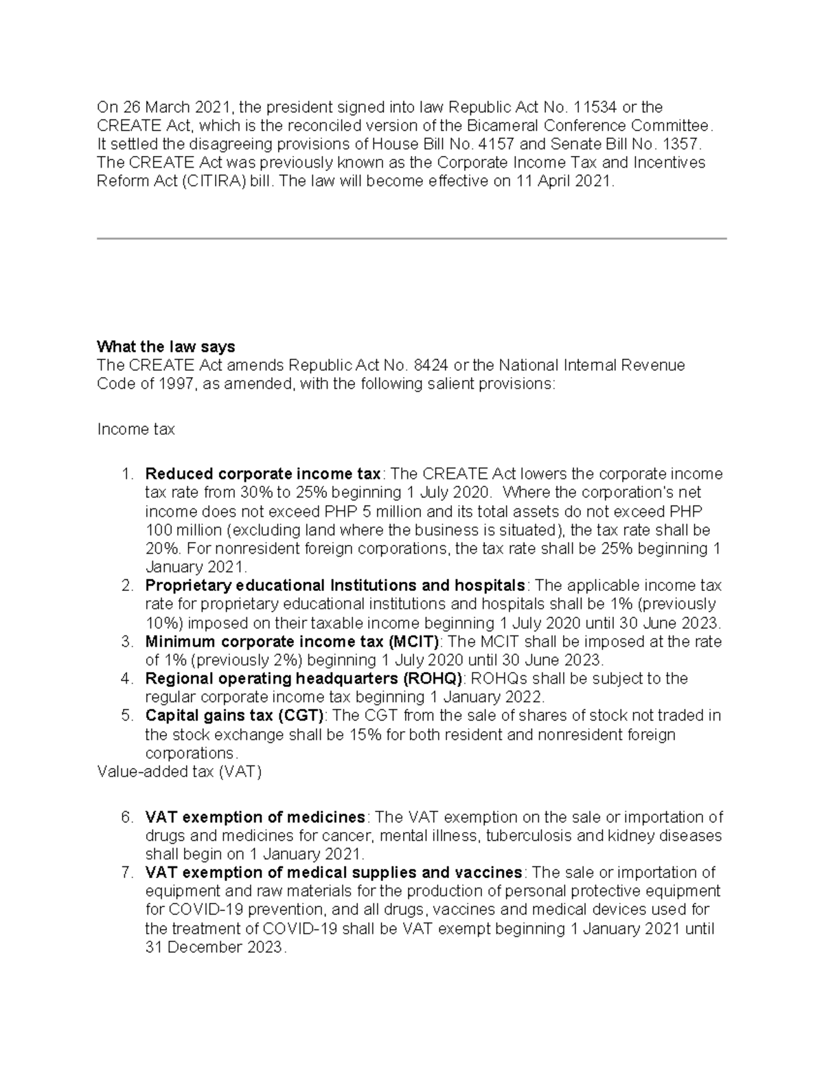 Create LAW - On 26 March 2021, the president signed into law Republic ...