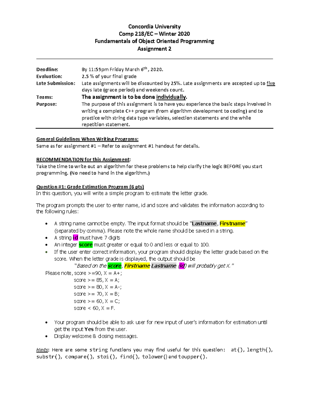 Assignment 2 Instructions Warning Tt Undefined Function 32 Concordia University Com P 218