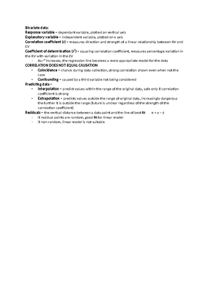 Maths EXAM Notes - CHAPTER 1 – BIVARIATE DATA Bivariate data analysis ...
