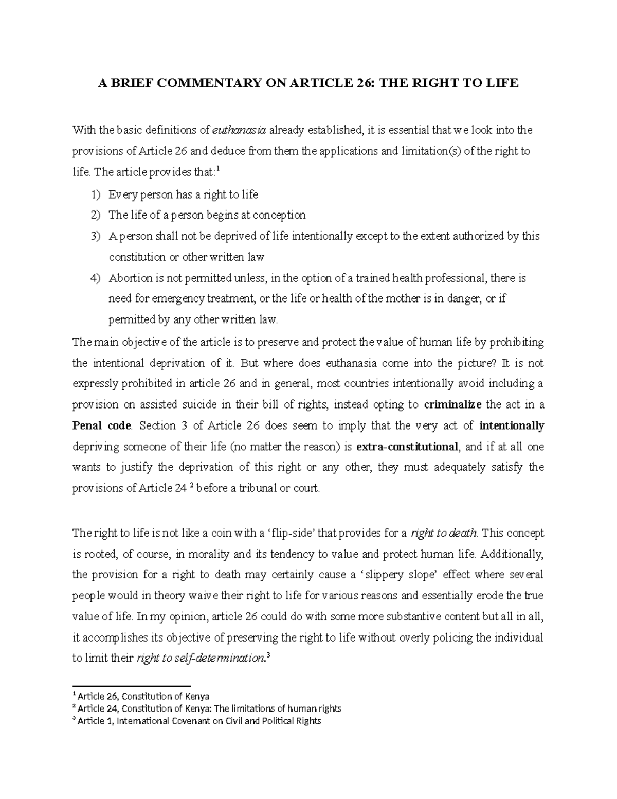 Important commentary on Article 26 - A BRIEF COMMENTARY ON ARTICLE 26 ...