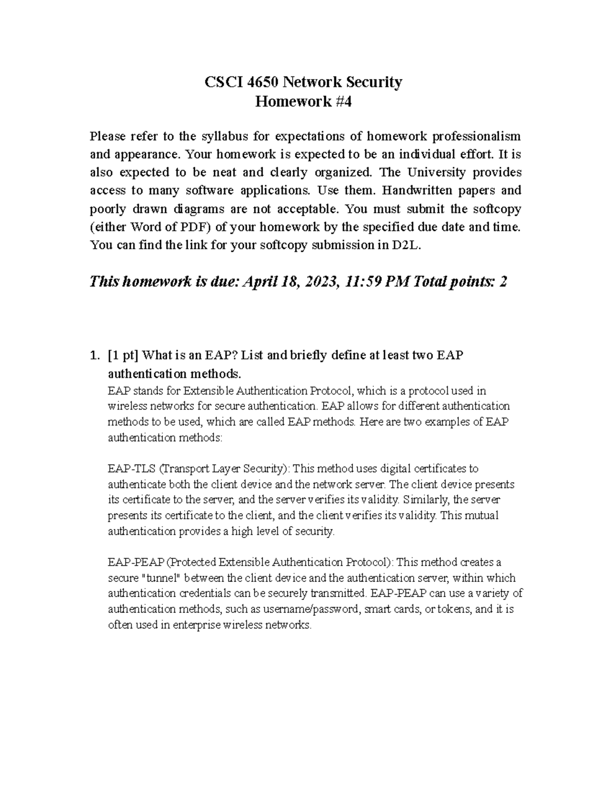 Network Security Assignemnt 4 - CSCI 4650 Network Security Homework Please refer to the syllabus ...