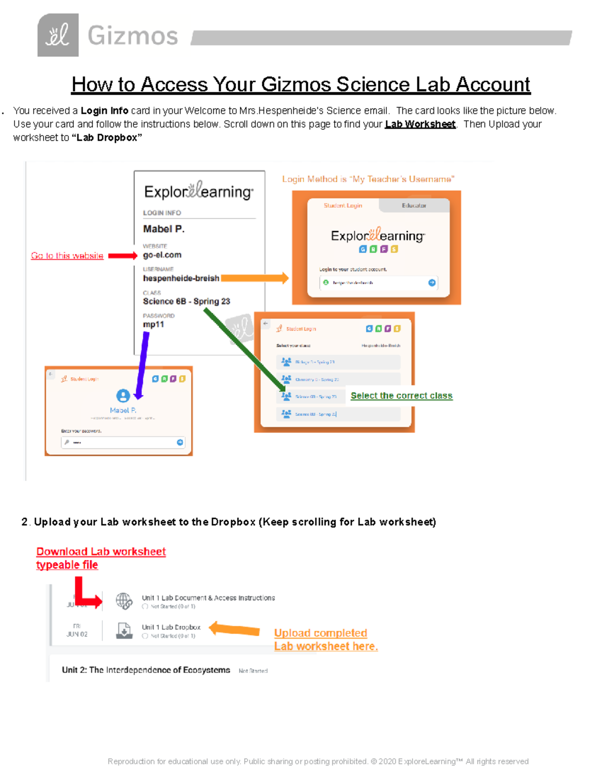 Bio B Unit 2 Lab - sdjjf - How to Access Your Gizmos Science Lab Account . You received a Login ...