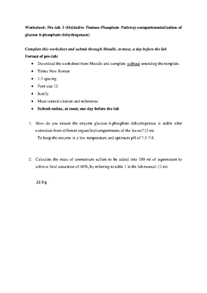 Worksheet: Pre-lab 3 (Oxidative Pentose-Phosphate Pathway ...