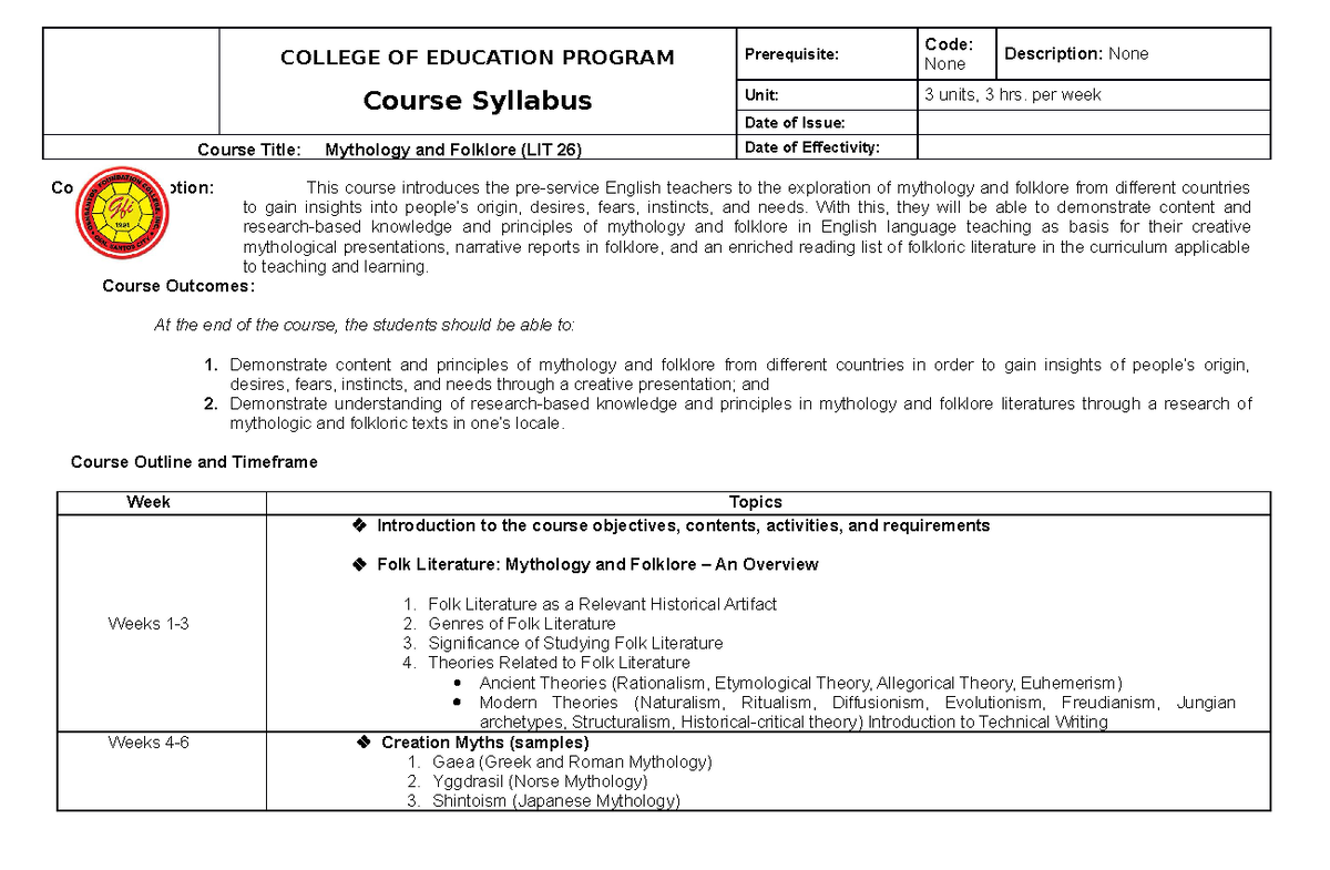 LIT 26 Course Syllabus - Goodluck - Course Description: This course ...