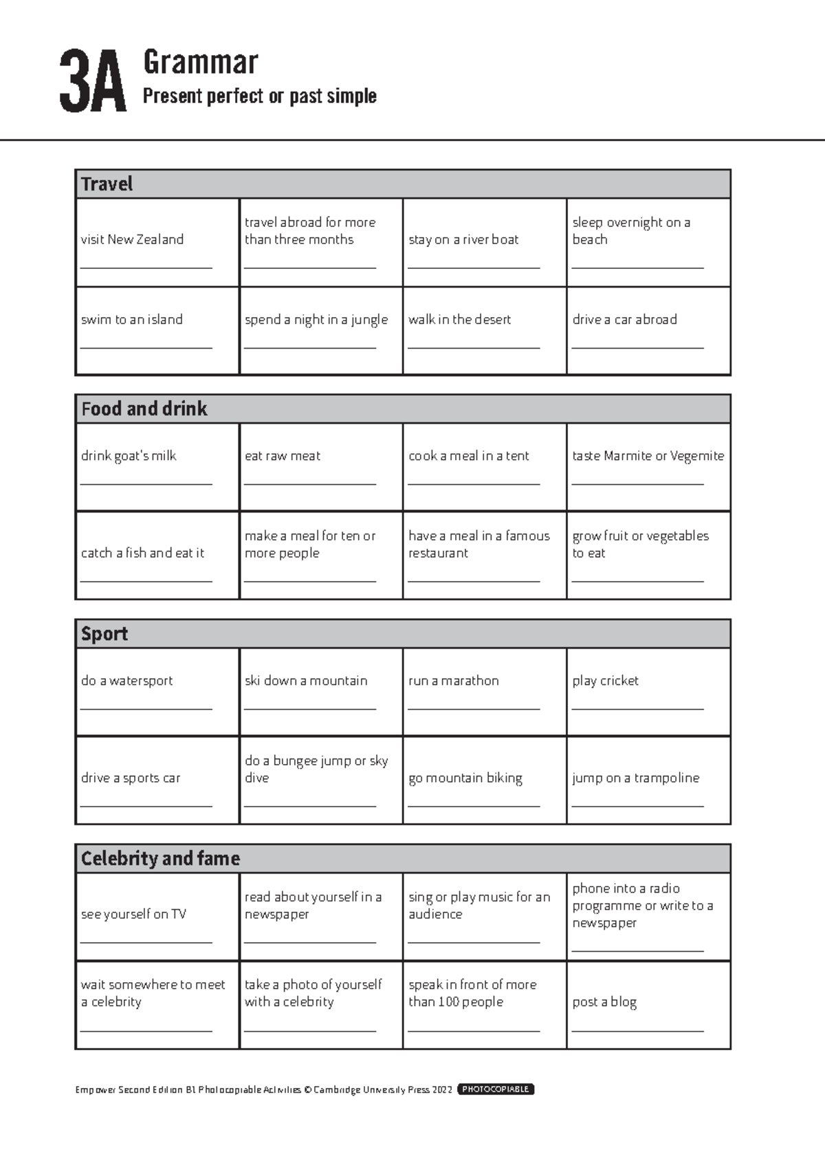 Empower Pre-Intermediate Photocopiable Unit 3 - Grammar Present perfect ...