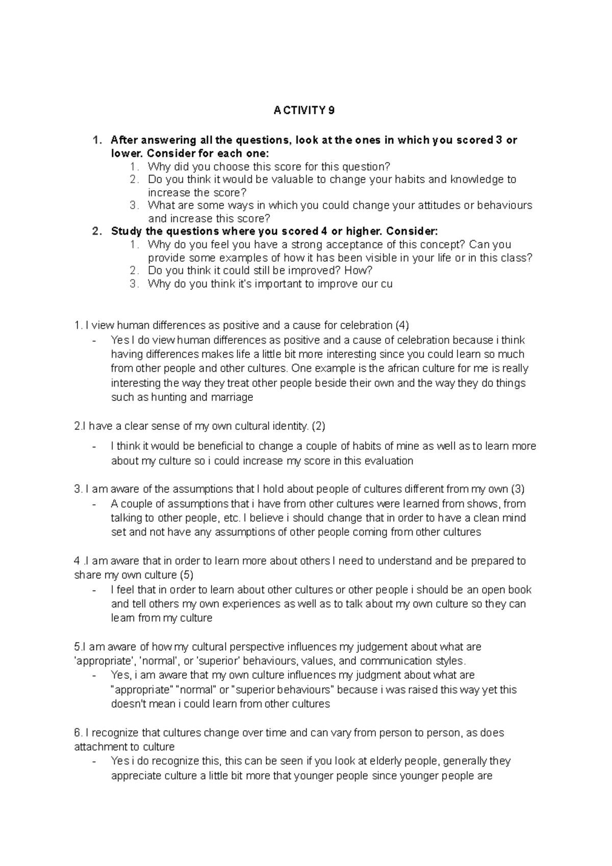 Activity 9 global culture - ACTIVITY 9 1. After answering all the ...