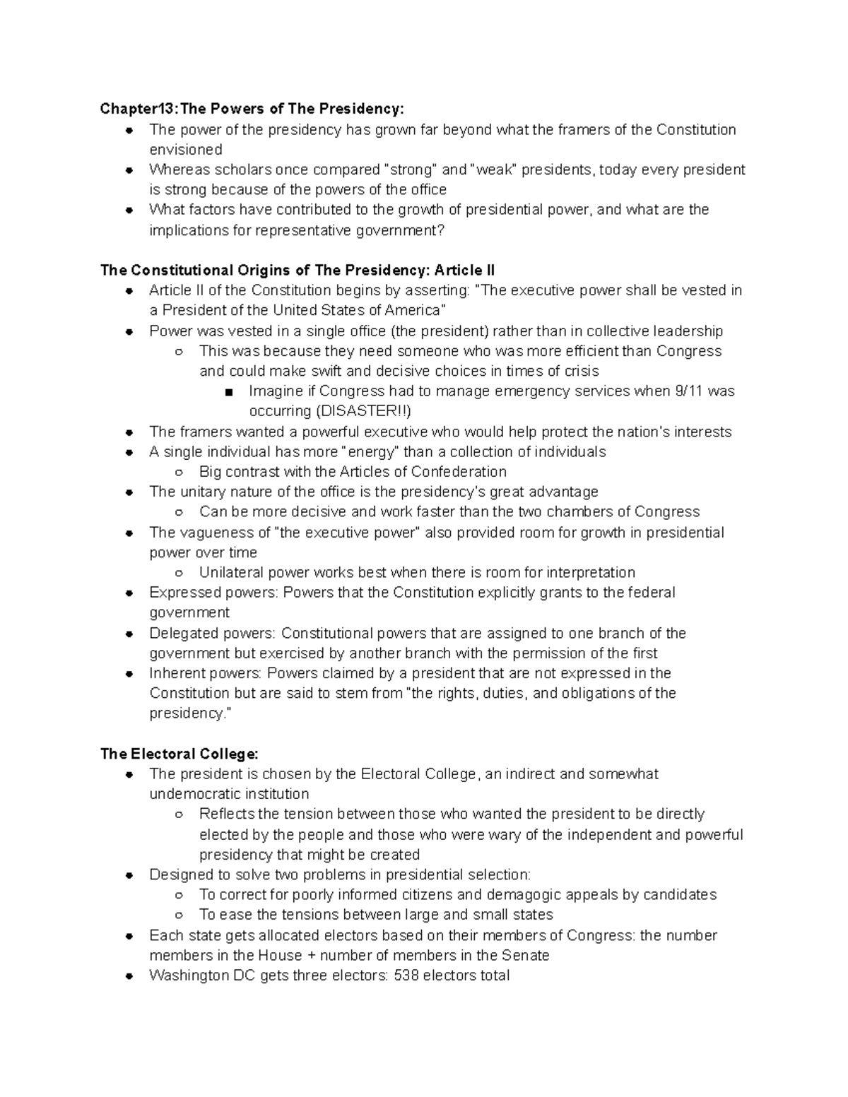 Intro To American Politics: The Presidency Notes - Chapter13:The Powers ...