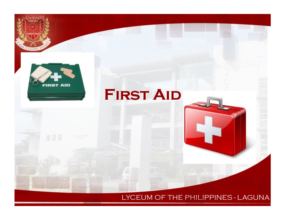 NSTP 1 First AID - Lecture notes 1 - First Aid Intended learning ...