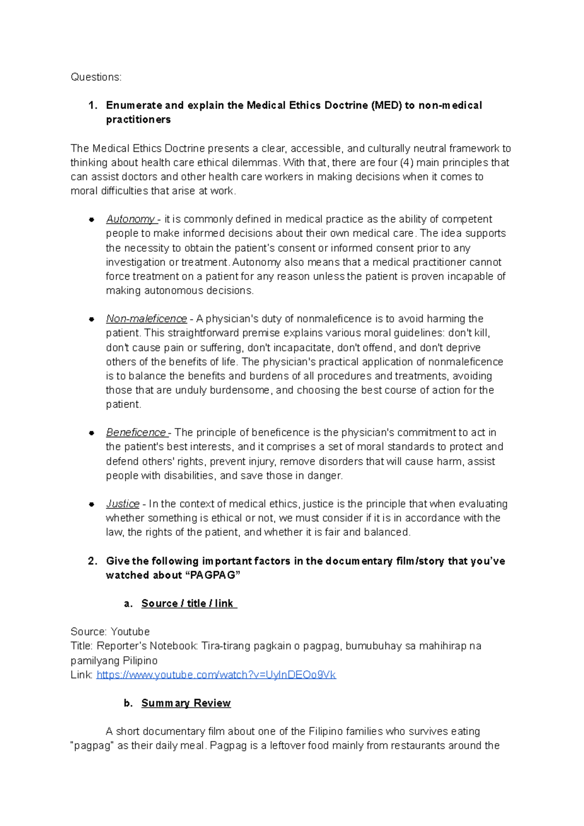 Chua GED208 Finals Exam - Questions: Enumerate and explain the Medical ...