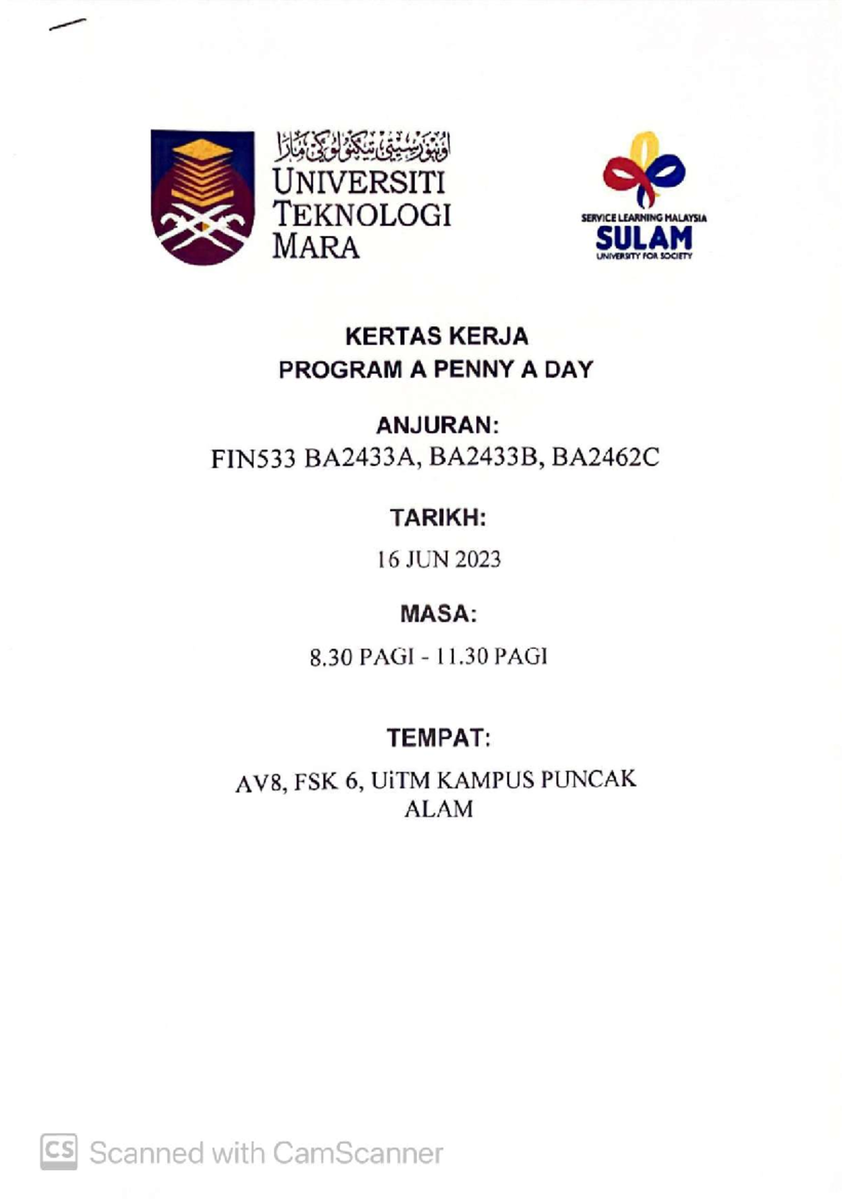 Kertas Kerja Sulam FIN533 - Personal Financial Planning - Studocu