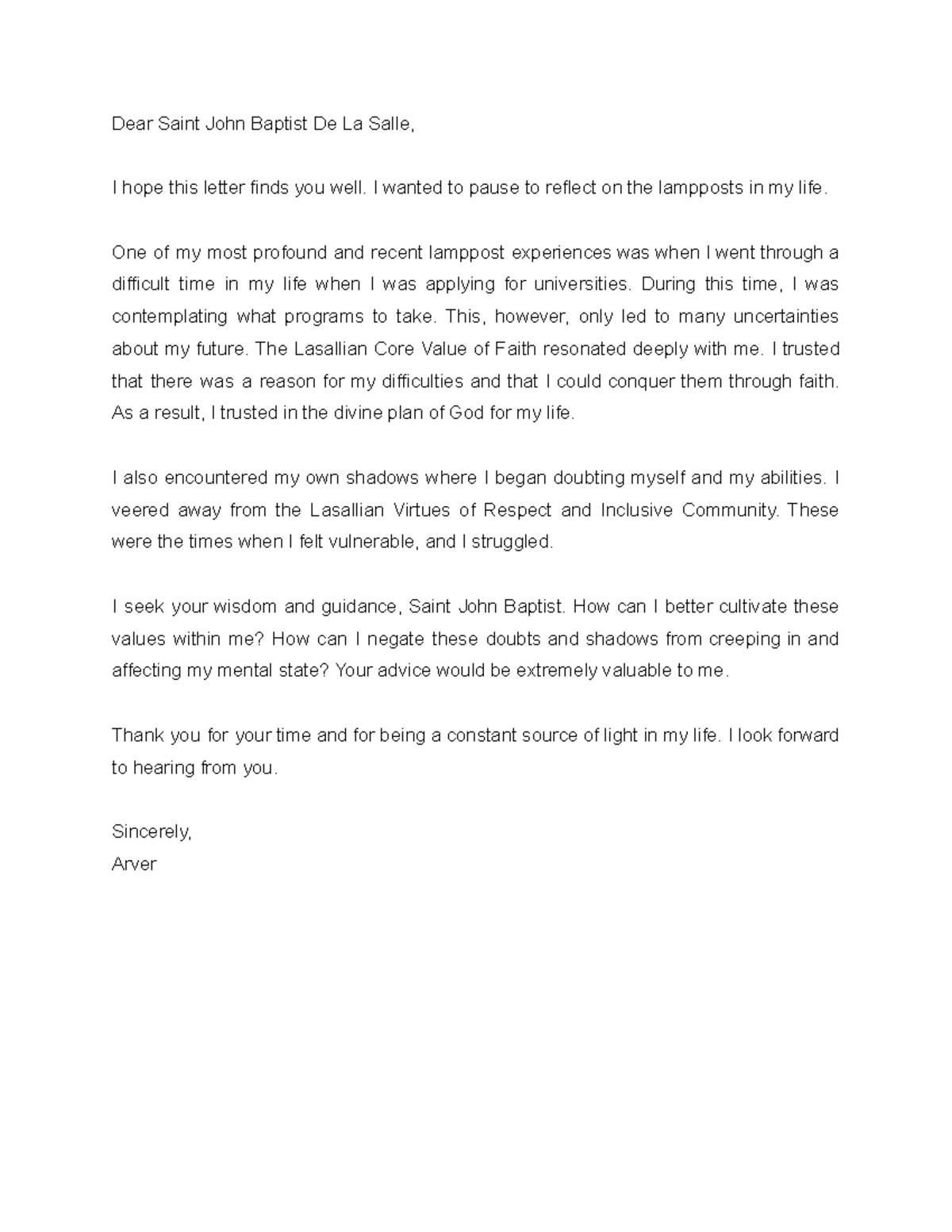 Lasallian Journey Reflection Lampposts and Shadows - Dear Saint John ...