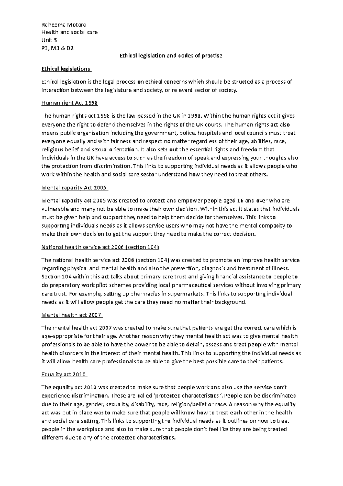 Ethical legislation and codes of practise - Raheema Motara Health and ...