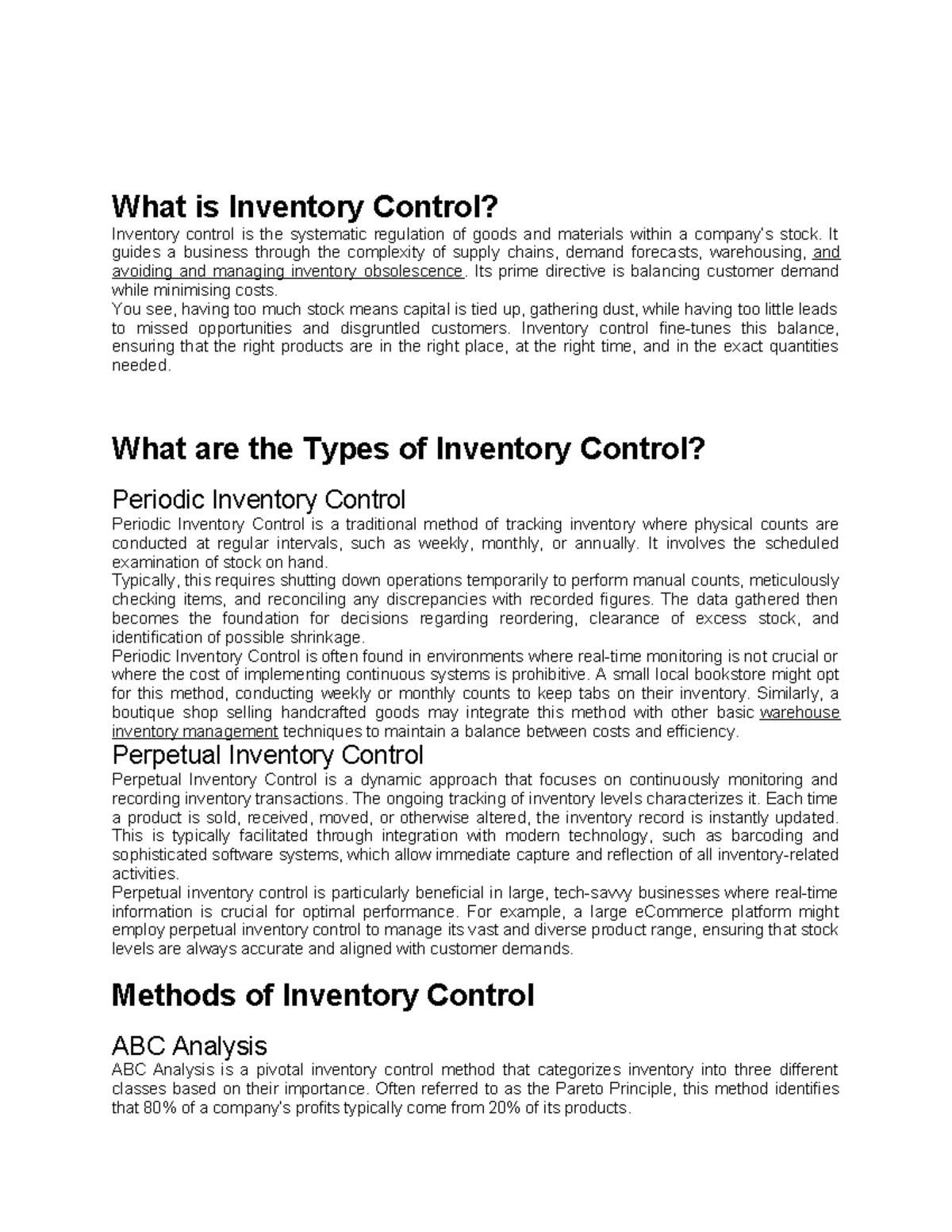 Inventory method - What is Inventory Control? Inventory control is the ...